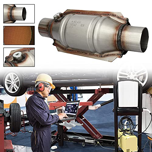 MAYASAF 2.25" Inlet/Outlet Universal Catalytic Converter, with O2 Port & Heat Shield (EPA Compliant)