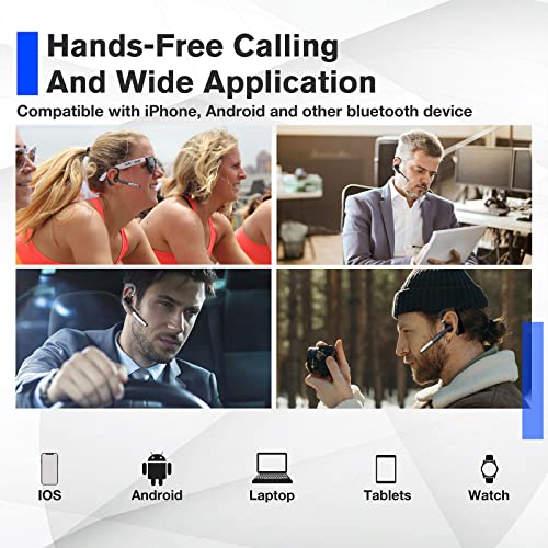 HonShoop Bluetooth Headset CVC8.0 Dual Mic Noise Cancelling, V5.0 Bluetooth Earpiece Earbud 14 Hrs HD Talktime Hands-Free Earphones for Driver Trucker Business Office (Black)