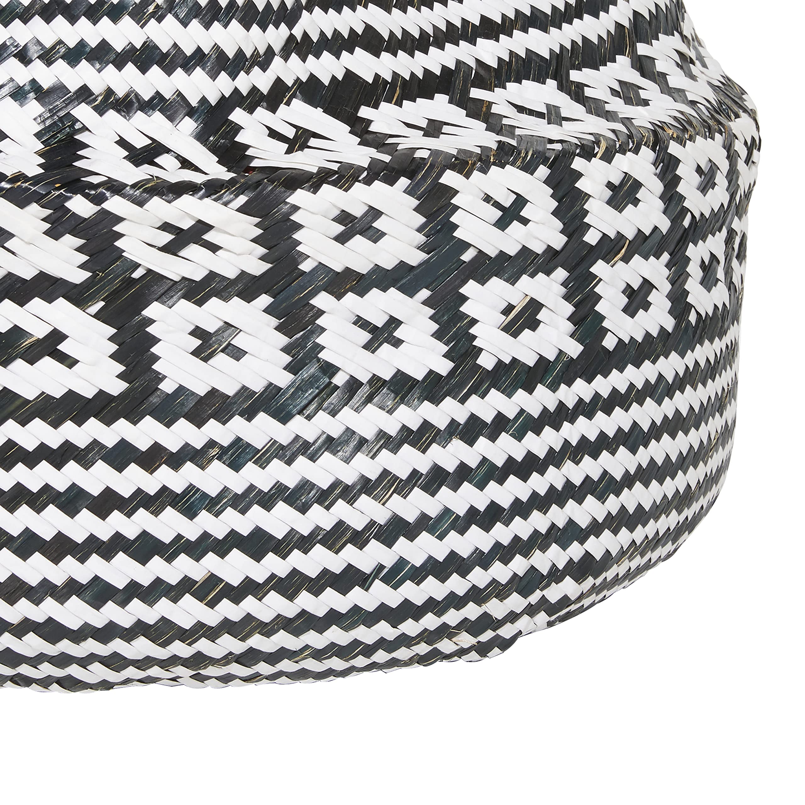 Deco 79 Wood Handmade Patterned Storage Basket with Handles, Set of 2 16", 14"H, Black