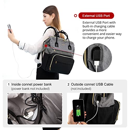 LOVEVOOK Laptop Backpack for Women Fashion Business Computer Backpacks Travel Bags Purse Doctor Nurse Work Backpack with USB Port, Fits 15.6-Inch Laptop Grey Black