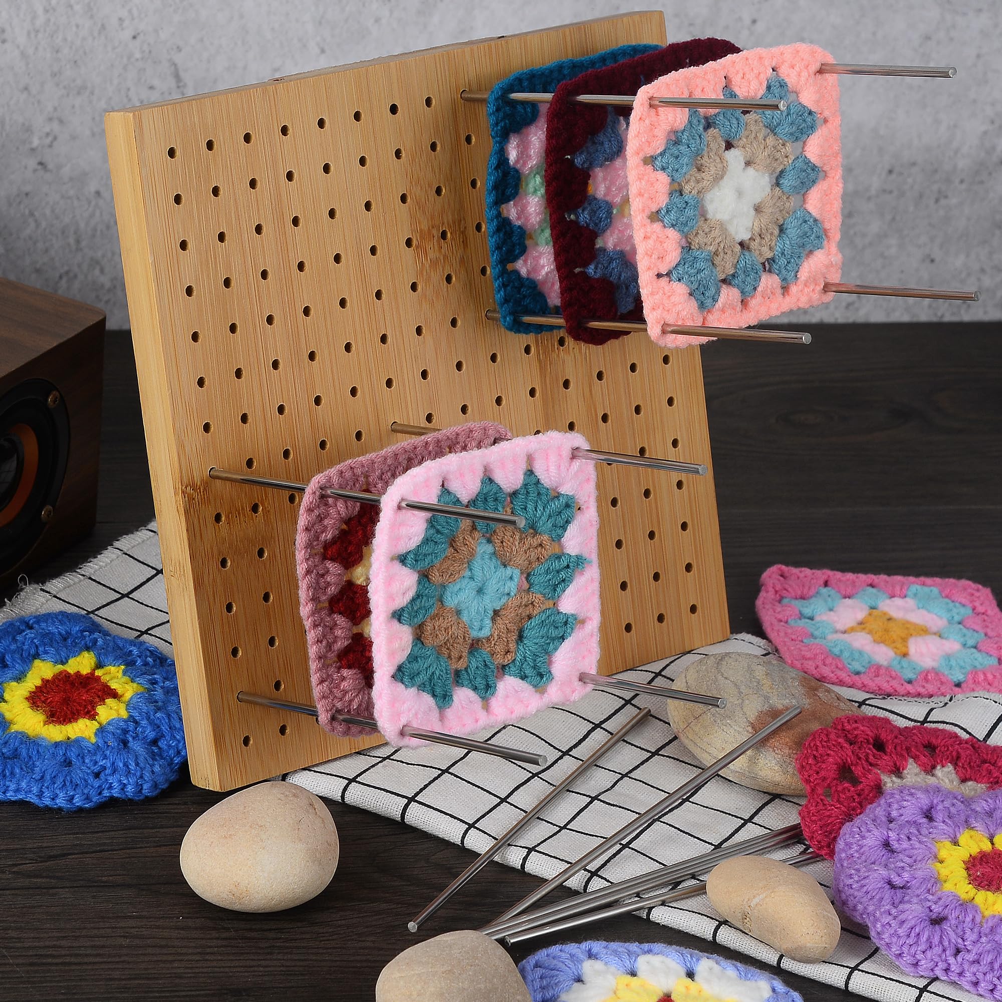 Crochet Blocking Board with Pins,Granny Square Blocking Board for Crocheting,Blocking Mats for Knitting with 15 Stainless Steel Rod pins,Ideal Gift for Mothers & Grandmothers,7.8 X 7.8 Inches.