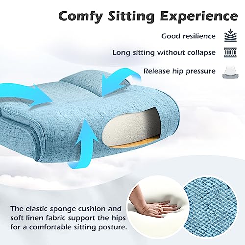 YAMASORO Ergonomic Executive Office Chair Linen Fabric Home Office Desk Chairs with Armrest and Wheels, High Back Computer Chairs for Adults,Blue