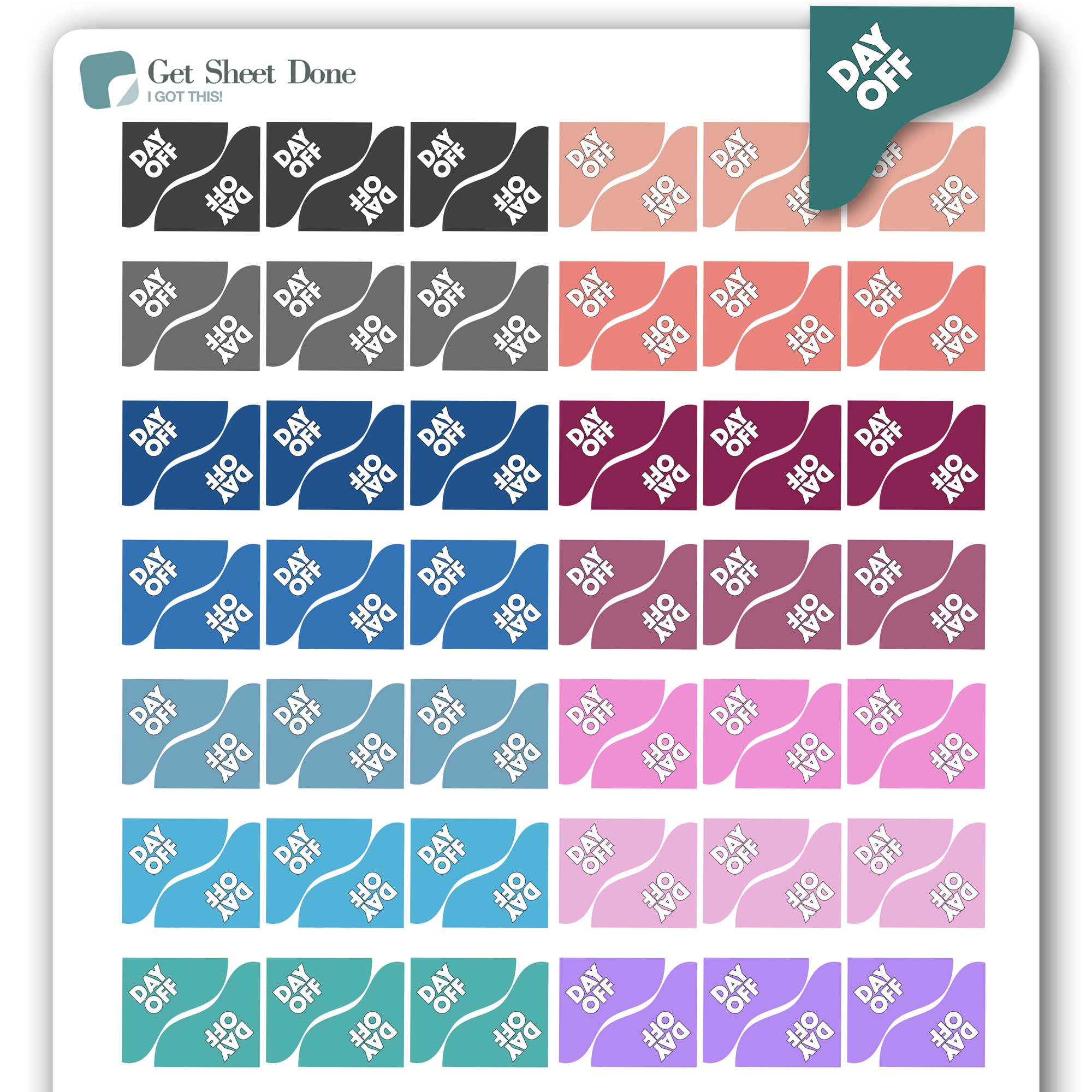 Day Off Corner Planner Stickers / 96 Vinyl Stickers (1/2”) / Work Schedule No Work / Essential Productivity Life Planner/Bullet Bujo Journal/Todo Appointments (Day Off)