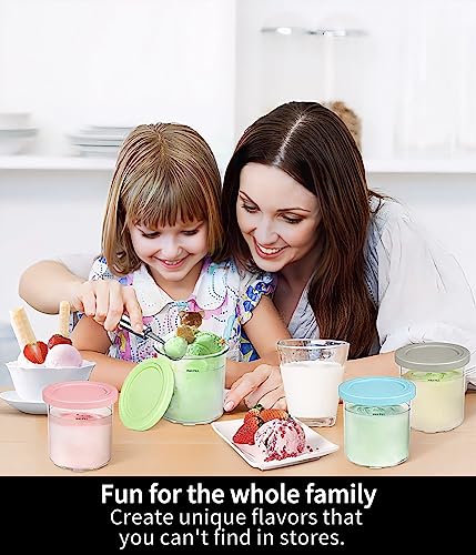 JDPNJSI Containers Replacement for Ninja Creami Pints and Lids - 4 Pack, 16oz Compatible with NC301 NC300 NC299AMZ Series Ice Cream Maker, BPA Free and Dishwasher Safe, Grey/Blue/Pink/Green