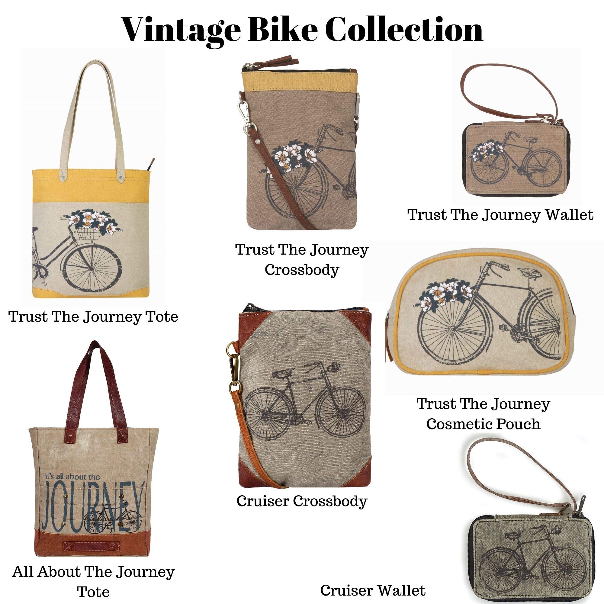 Mona B. Recycled, Upcycled Vintage Bike Canvas Collection with Vegan Leather Trim (Trust The Journey-Cosmetic pouch small