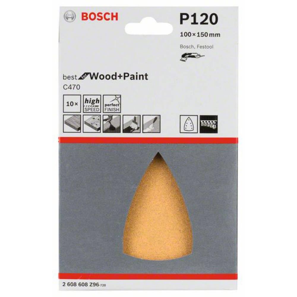 Bosch Professional Pack of 10 Abrasive Discs C470 (for Hardwood, Paint on wood, 100 x 150 mm, Grit 120, Accessories Multi Sander)