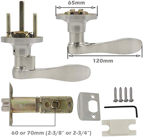 Gobrico 3 Pack Satin Nickel Interior Passage Door Levers Keyless Hall/Closet Handles Knobs Locksets with Universal Levers