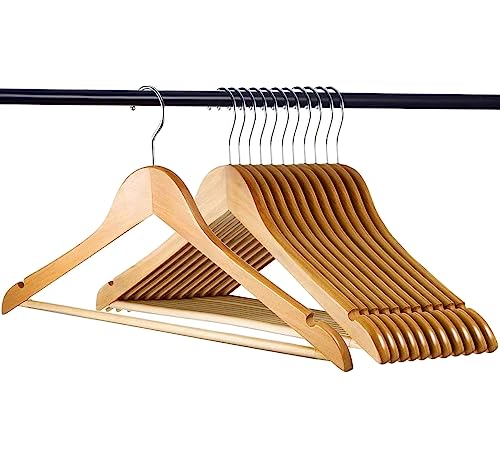 Premium Wooden Hangers 20 Pack - Durable Non Slip Coat Hangers Heavy Duty- Natural Solid Wood Hangers - Clothes Hangers With Chrome Swivel Hooks - Great for Jacket, Dress, Suit Hangers, Home-It