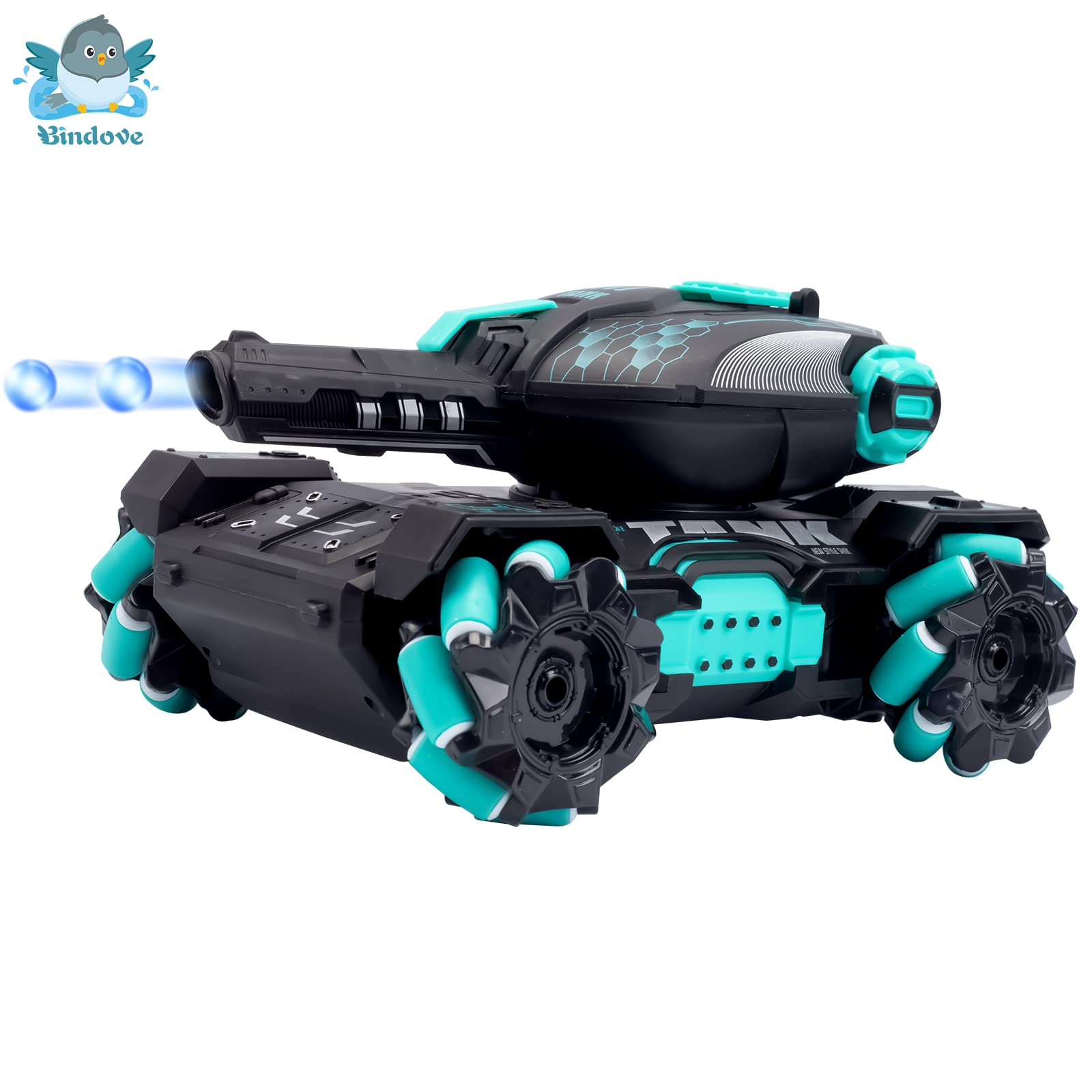 Bindove RC Stunt Tank with Light, Watch Gesture Sensor RC Tank Toy, 360 Rotation Remote Control Stunt Car Shooting Water Bullets, Gifts for Children (Black and Cyan)