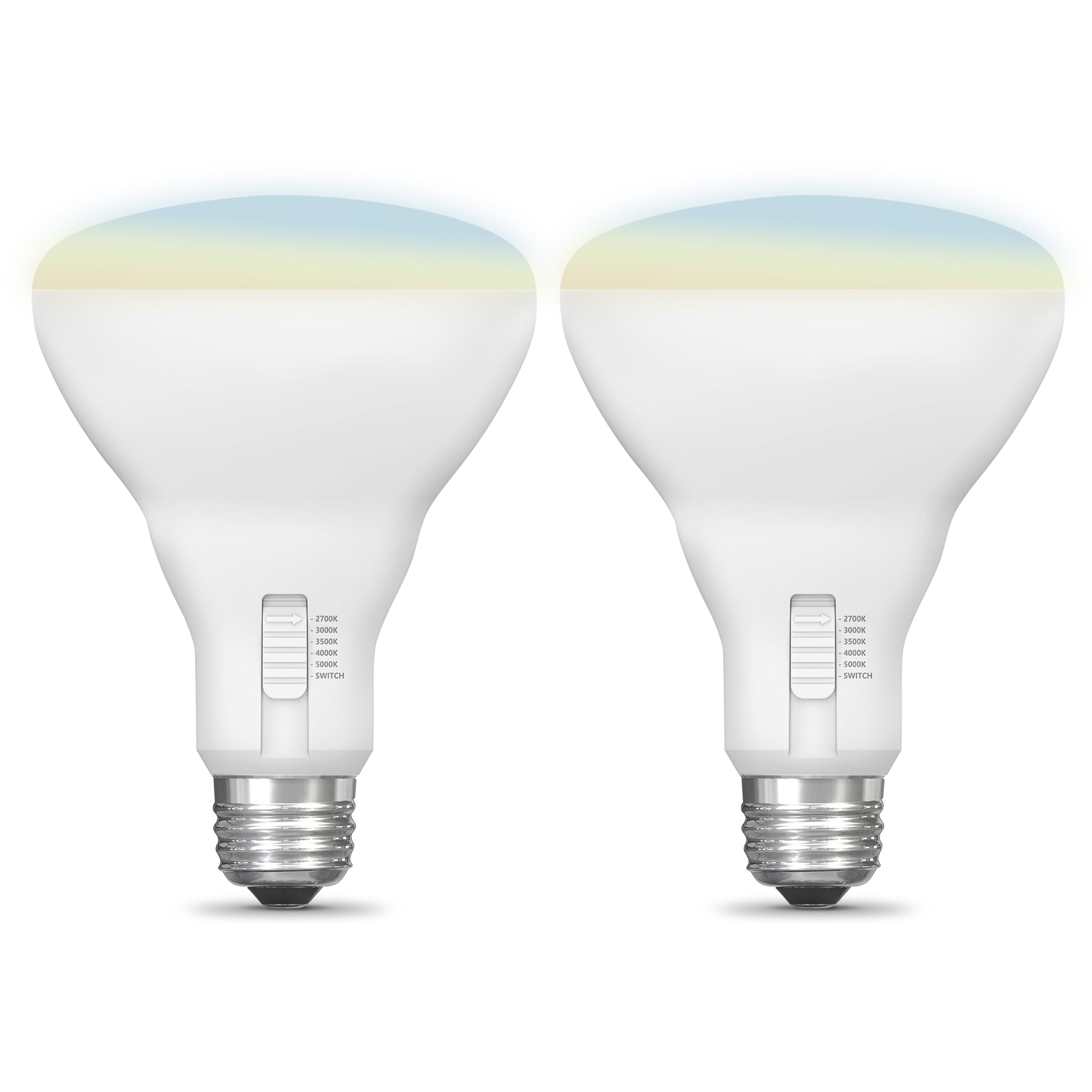 Feit Electric BR30 LED Light Bulb, 65W Equivalent, Dimmable, Color Selectable 6-Way, E26 Medium Base, 90 CRI, 650 Lumens, Damp Rated Recessed Lighting Bulb, 22-Year Lifetime, BR30DM/6WYCA/2, 2 Pack