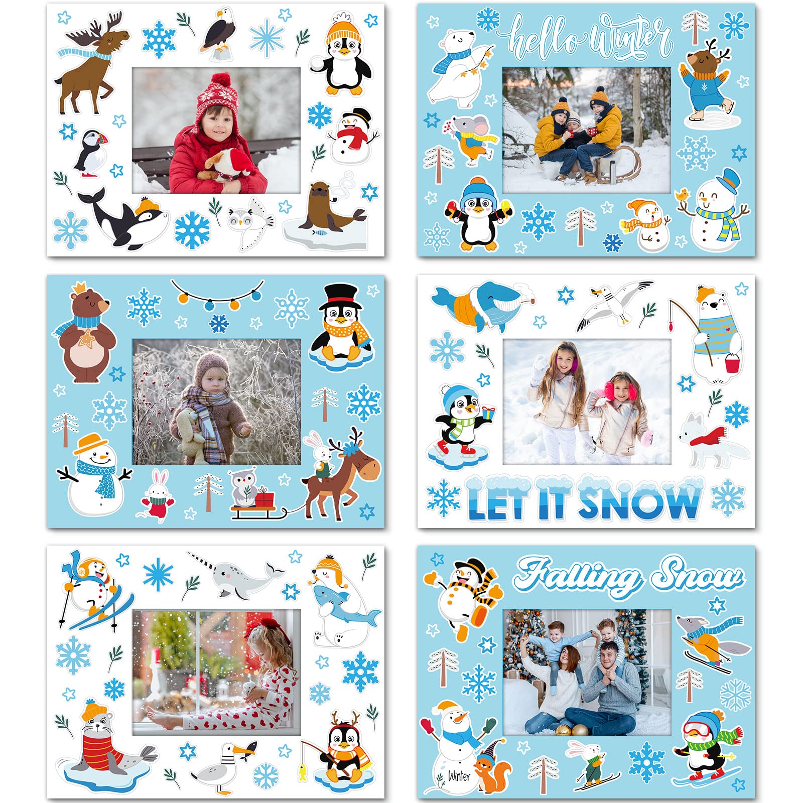 Capoda 24 Pack Winter Picture Craft Kits, Snow DIY Paper Photo Frames Craft for Kids, Falling Snow Craft for Kids Home School Game Activities Winter Christmas Party Favors, 6.3 x 4.7 Inches (Fresh)