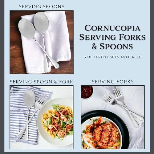 Cornucopia Serving Spoons & Large Serving Forks Set (4 pack, 2 of each); Buffet & Banquet Style Elegant Classic Serving Utensils