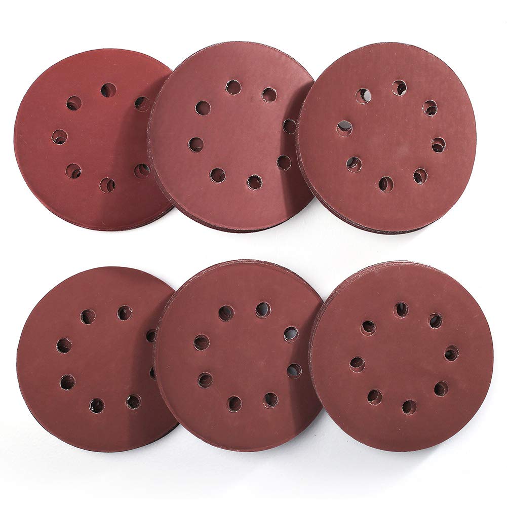 LotFancy 5 Inch 8 Hole Sanding Disc, 60PCS 40 60 80 100 180 240 Grit Assorted Sandpaper, Random Orbital Sander Pad, Hook and Loop Sand Paper