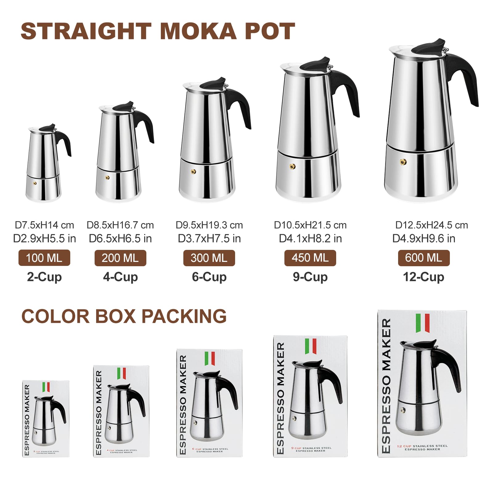 DITOSH 6 Cup Stovetop Espresso Maker Stainless Steel Moka Pot Espresso Maker Percolator Italian Coffee Maker Capable Mocha Coffee Machine Cafe Classic Maker for Home & Camping 300ml 10oz