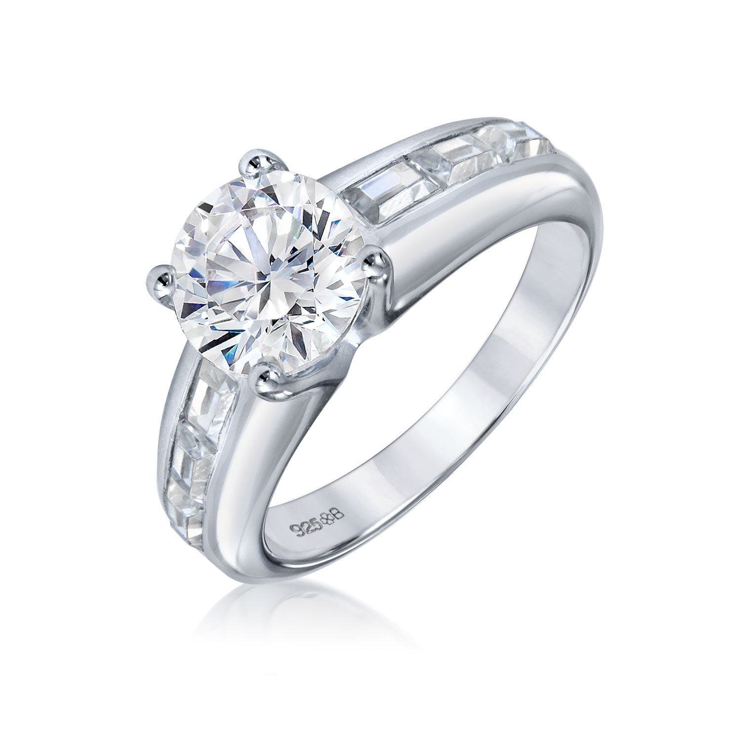 Bling Jewelry Sterling Silver 1.5-ct CZ Baguette Channel Set Engagement Wedding Ring Set - Size 8