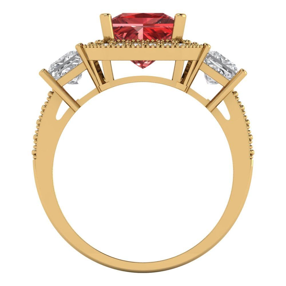 Clara Pucci 2.87ct Cushion Cut Halo Solitaire 3 stone Garnet Designer Wedding Bridal art deco Anniversary Ring 14k Yellow Gold 6.75