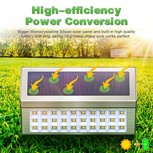 DBF 30 LED Solar Step Lights Outdoor【6 Pack-Warm White】 Stainless Steel Bright Solar Deck Lights Waterproof Solar Stair Lights with Auto On/Off Solar Lights for Decks Steps Fence Patio Yard Pathway