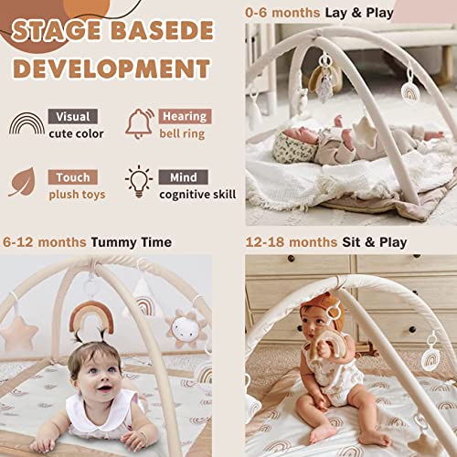 Washable Baby Gym Activity Center with Play Mat, Rainbow Early Development Playmats, 6 Toys for Infant & Toddler, Larger, Non Slip
