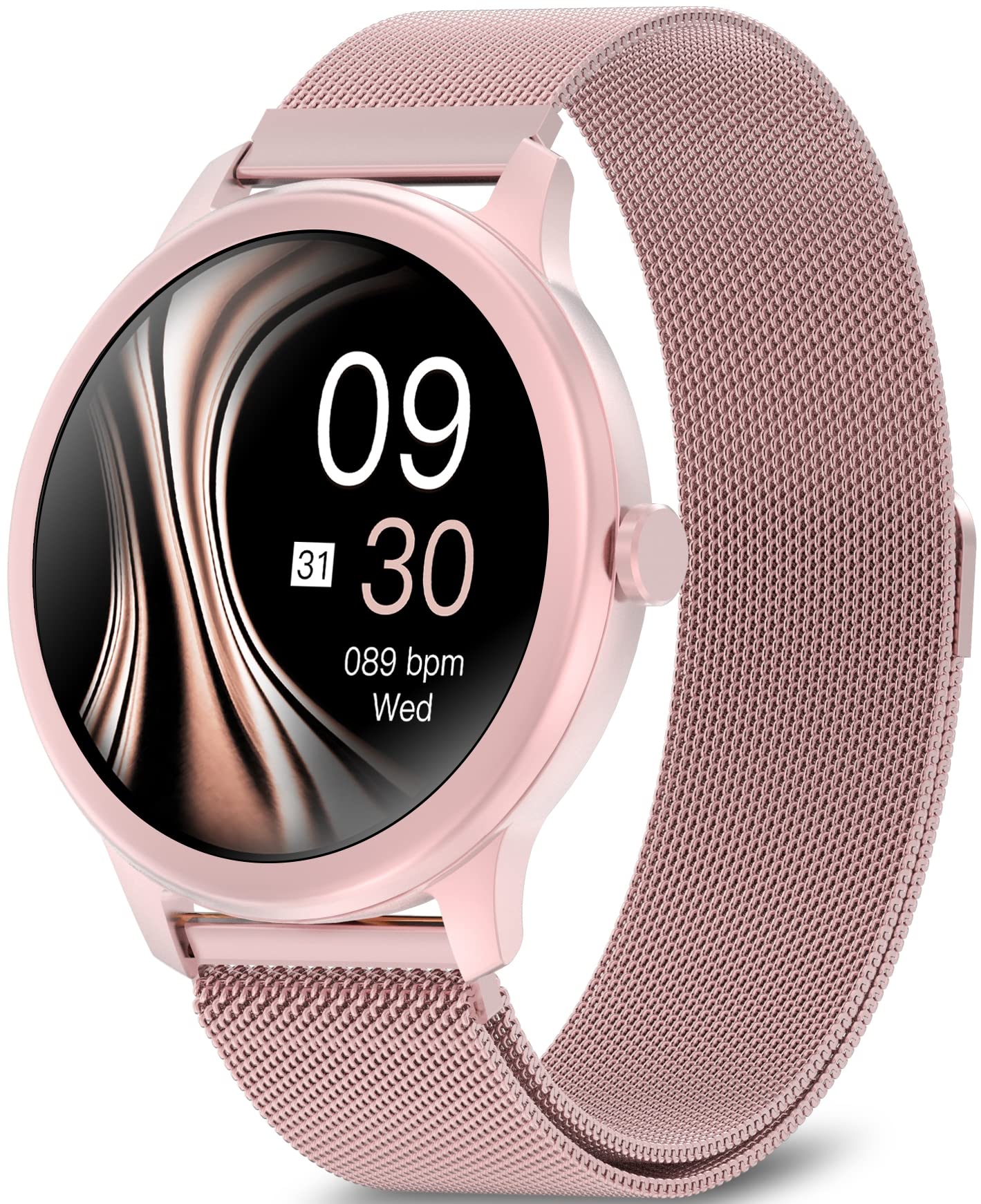 BRIBEJAT BT5 Smart Watch for Women Compatible Samsung iPhone Android Phones(Dial/Answer Calls) Voice Assistant, Aluminum Case, Pink