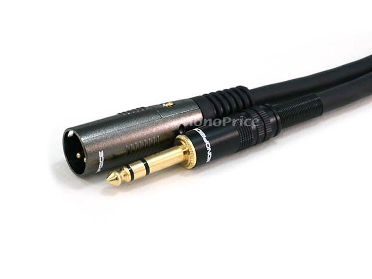 Monoprice XLR Male to 1/4-Inch TRS Male Cable Bundle - Molded Strain Relief Boots, Gold Plated, 16AWG