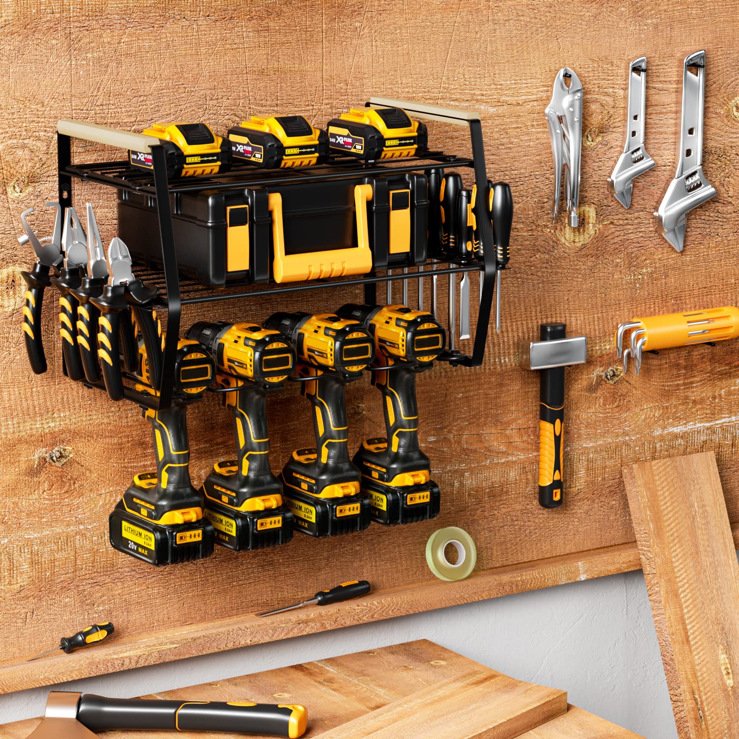 CFBF Power Tool Organizer Wall Mount,Garage Tool Organizer and Storage, Heavy Duty Drill Holder,Power Tool Storage Rack for Handheld & Power Tools (Black)