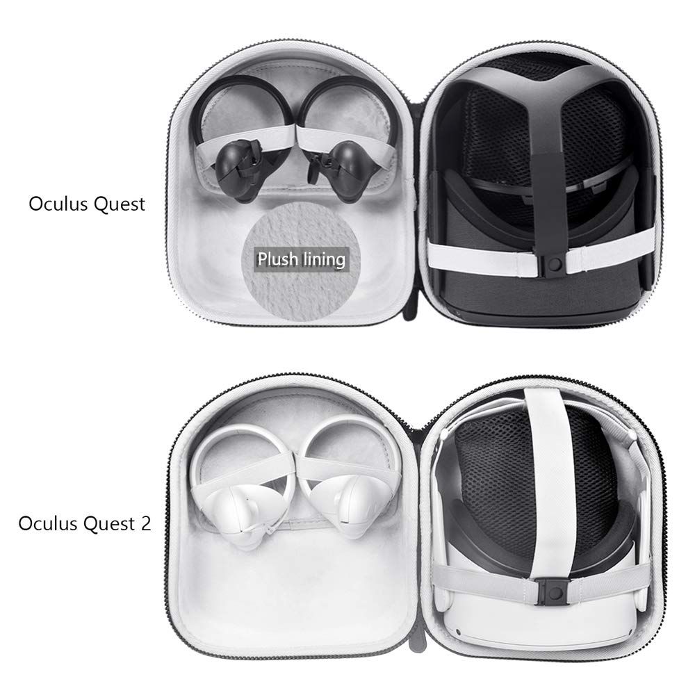 MASiKEN Hard Case for VR Oculus Quest 2 Headset Controllers Carrying Case, Waterproof Portable Quest Case for Travel and Home Storage Official Elite Strap Accessories (Black+White)