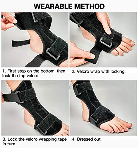 New Plantar Fasciitis Night Splint, Adjustable Brace Support Night Splints for Right or Left Foot Support Sleep/ Arthritis/ Tendonitis/ Dorsiflexion/ Heel Calf Stretcher and Spiky Massage Ball (Black & Red)