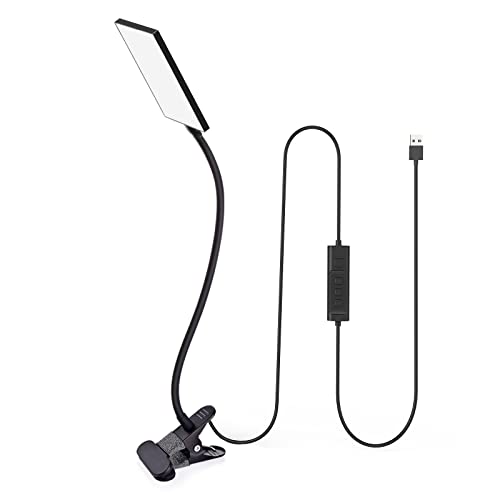 LINTYLE Clip on Light, LED Desk Lamp Reading Light Book Lamp Flexible Gooseneck Clamp Lights Dimmable Eye-Caring Clip on Light for Desk, Bed Headboard (Black)