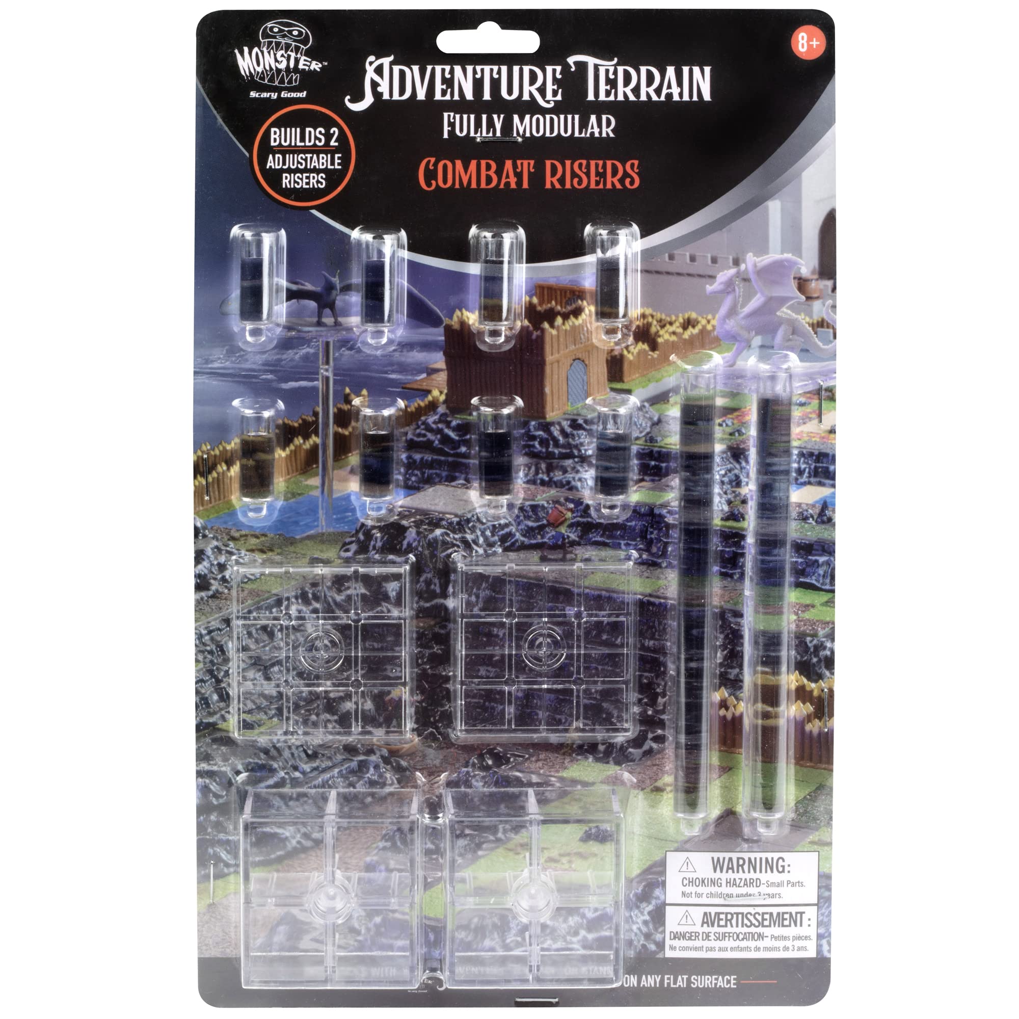Monster Adventure Terrain Combat Risers for Flying Miniatures(2 Pk) Adjustable Height Multi-Tiered Raised Platforms-Compatible w/DND, Dungeons Dragons, Warhammer, Pathfinder & All Tabletop RPG Gaming