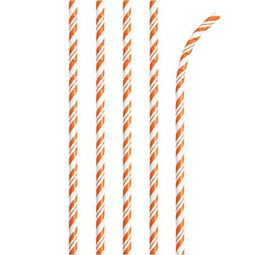 Creative Converting Striped Paper Straws, One Size, Orange/White