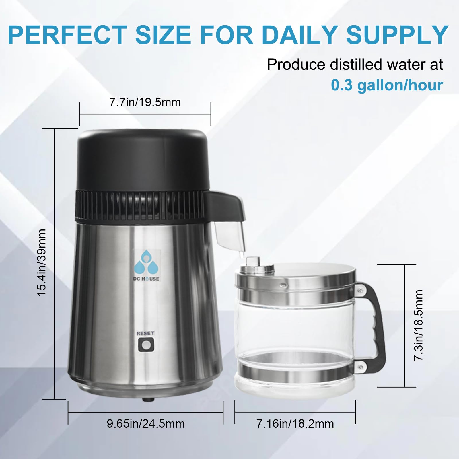 DC HOUSE 1Water Distiller, 304 Stainless Steel Home Countertop Distiller Water Machine, Distilled Water Maker, Distill Distilling Water Purifier Distillers to Make Clean Water