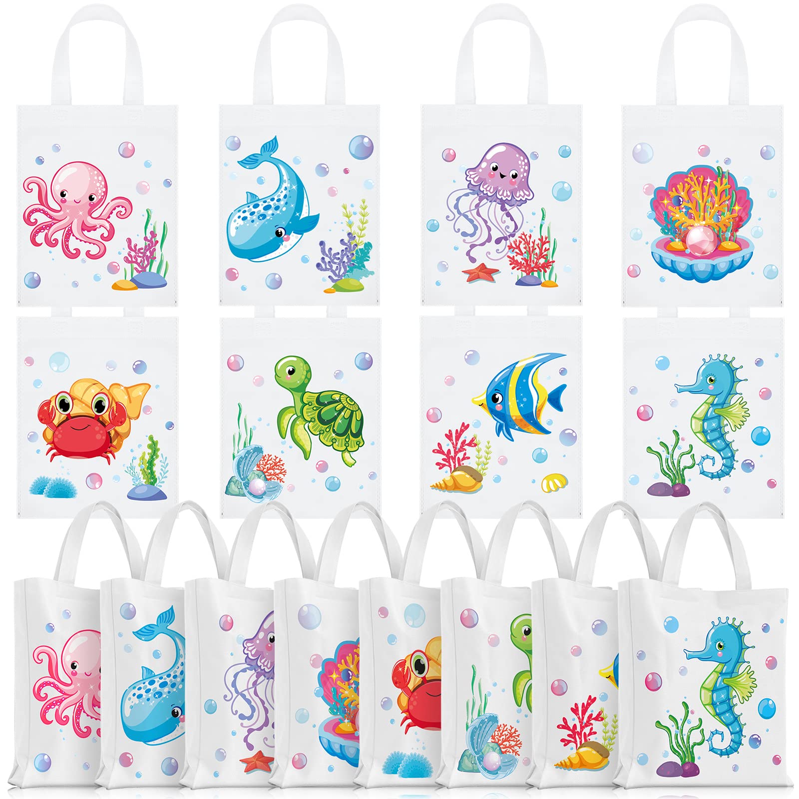 Ferraycle 24 Pcs Sea Animals Party Favor Bags Under the Sea Party Goodie Bags Cute Marine Sea Animals Party Favors Treat Bags for Baby Shower Birthday Party Decor Baby Shower Supplies (Vivid Color)