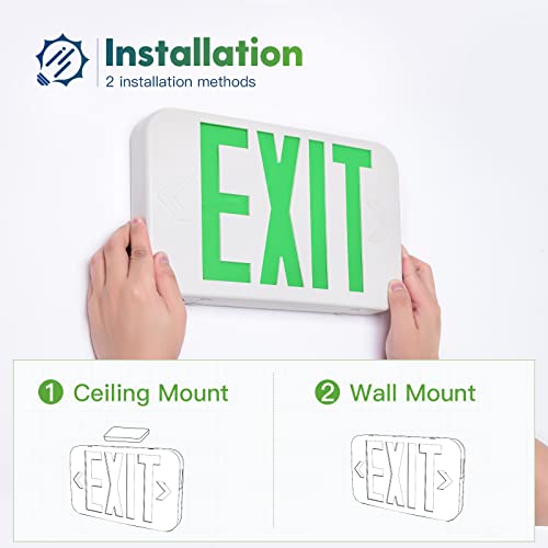 FREELICHT Green LED Exit Sign with Battery Backup,Exit Sign for Business,Easy to Install,UL Certified,AC 120/277V,Pack of 10