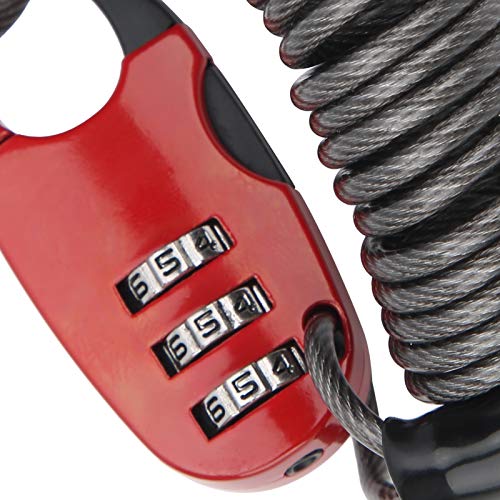 Bike Helmet Cable Lock, Easy to Carry Zinc Alloy Theft Password Lock Steel Wire Lock Rope for Bicycle(Red)