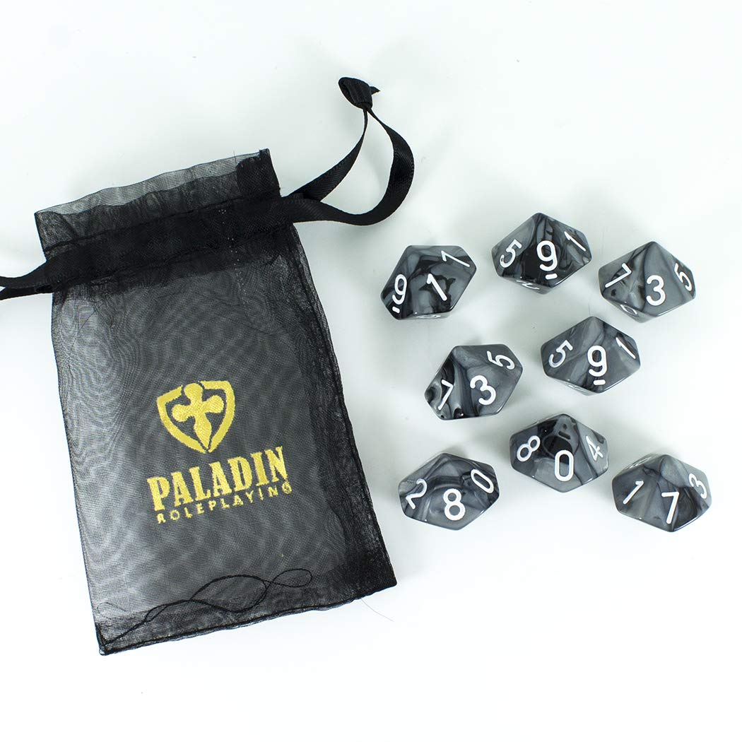 Paladin Roleplaying Gray and Black Dice - 8 D10 Set - 'Claws of Darkness'