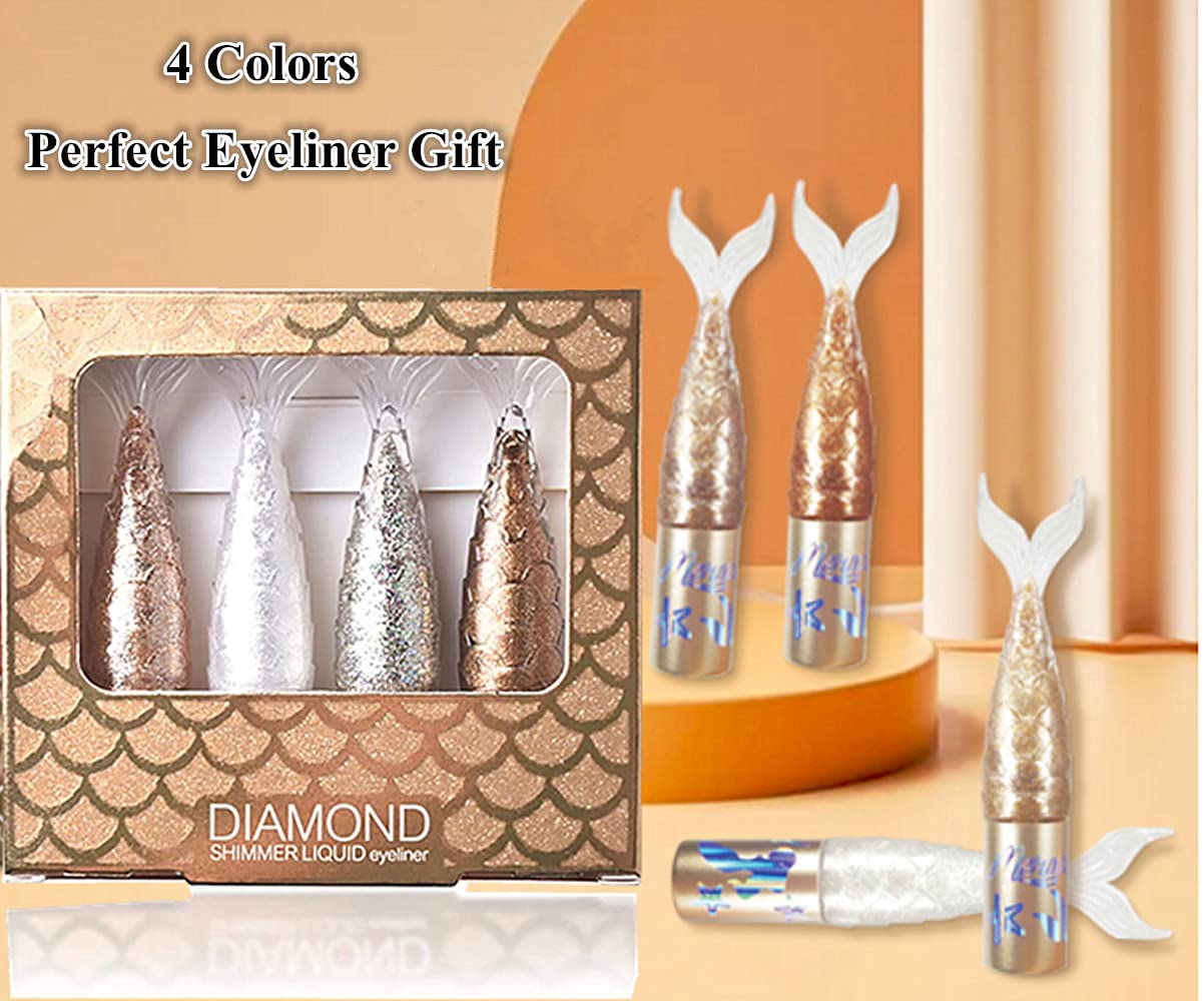 Go Ho 4 Colors Liquid Glitter Eyeliner,Shiny White Eyeliner,Metallic Shimmer Sliver Eyeshadow liner,High Pigment Colored Eyeliner Sticker Long Lasting Sparkling Eyeliner Makeup(Style A)