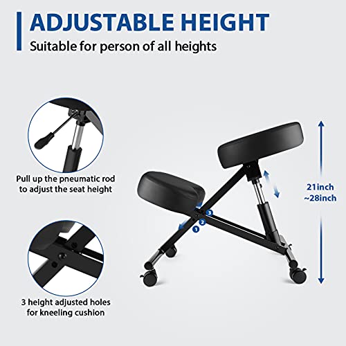 Ergonomic Kneeling Chair for Office, Height Adjustable Stool with Thick Foam Cushions for Home and Office, Angled Seat to Improve Posture - Relieve Neck & Back Pain, Upgraded Pneumatic Pump