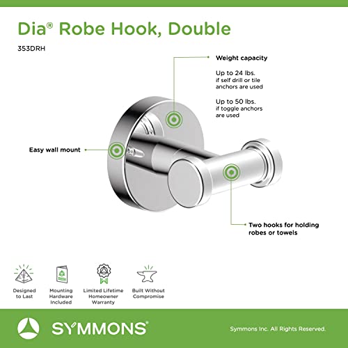 Symmons 353DRH Dia Wall-Mounted Double Robe Hook in Polished Chrome
