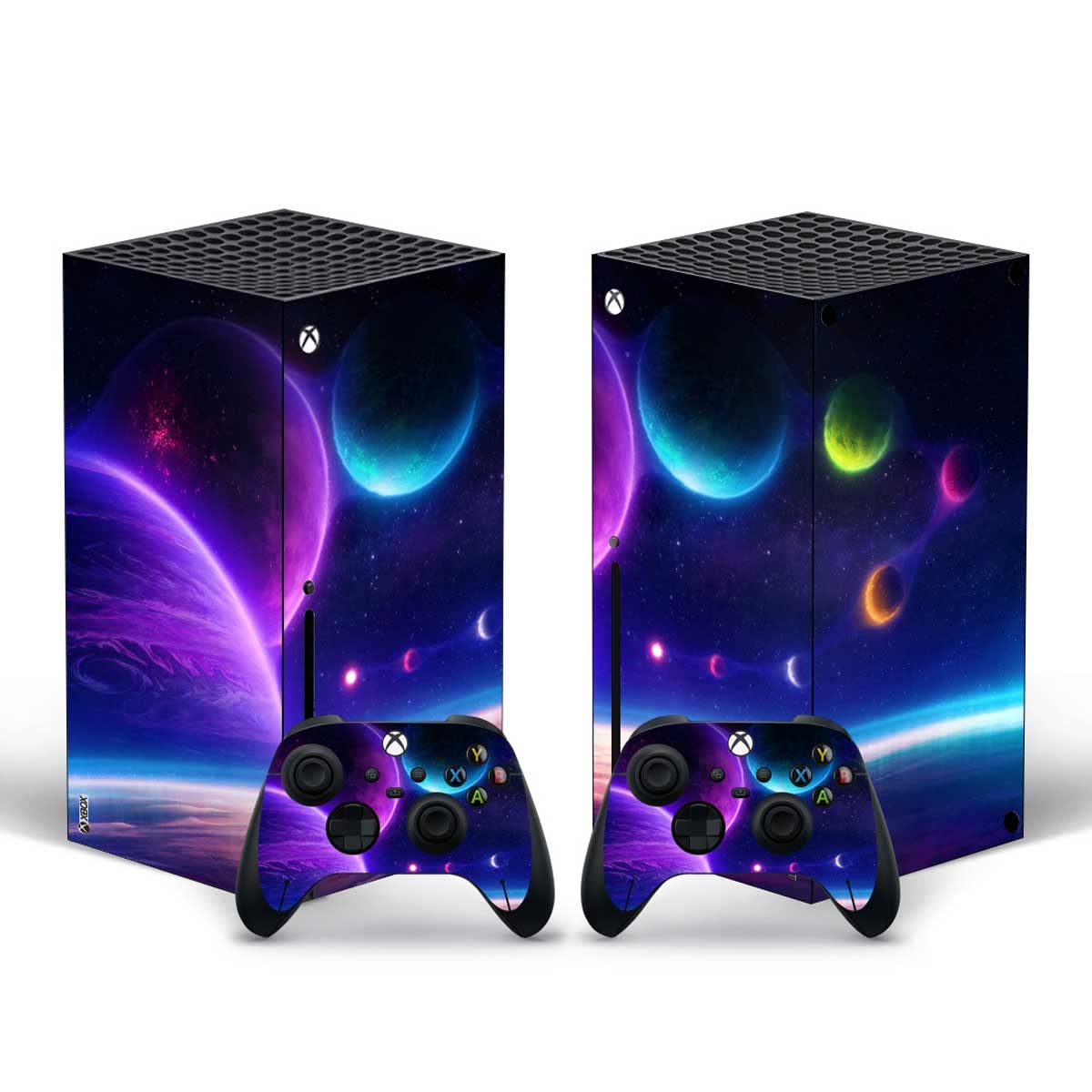CENSTEEL Xbox Series X Skins Wrap Sticker with Two Free Wireless Controller Decals, Whole Body Protective Vinyl Skin Decal Cover for Microsoft Xbox Series X Console - Galaxy Planet, Purple