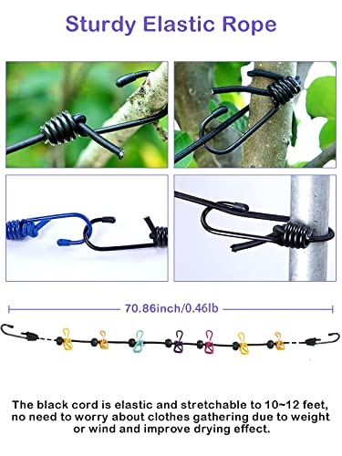 GOJUSO Elastic Clothesline for Travel 70.86 Inch Portable Camping Storage Travel Hanging Clothes Line Cool Gadgets for Rv Camp Picture