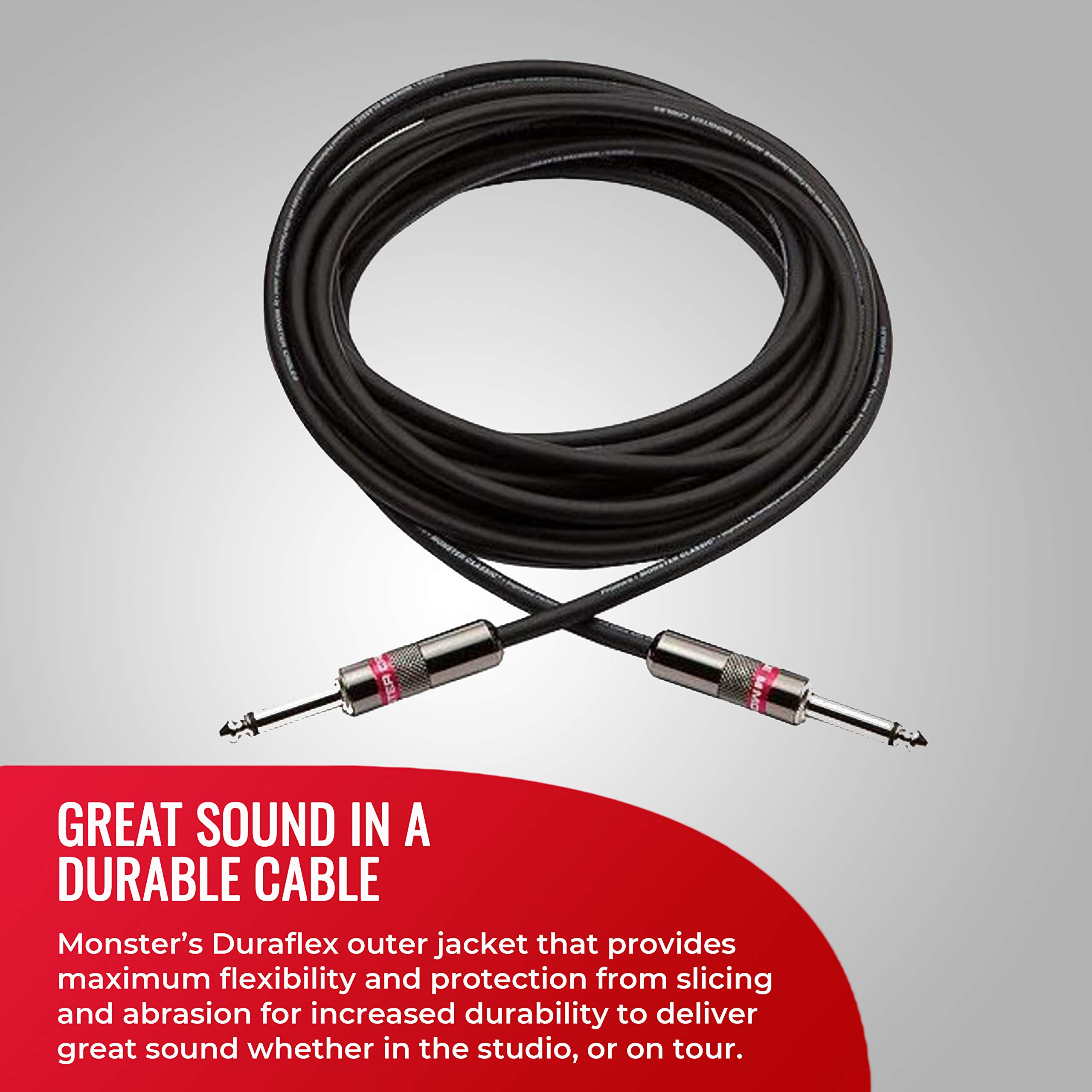 Monster Prolink Classic Speaker Cable - 6FT Straight to Straight Instrument Cable - Straight 1/4-Inch Plugs - Guitar Cord w/Superior Signal Transfer, Noise Reduction, Duraflex Outer Jacket