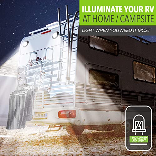 Leisure LED RV Exterior Round Surface Mount Flood Porch Utility Light - Black 12v 1100 Lumen Lighting Fixture Replacement Lighting for Weekend Warrior RVs, Trailers, Campers, 5th Wheels (Black)