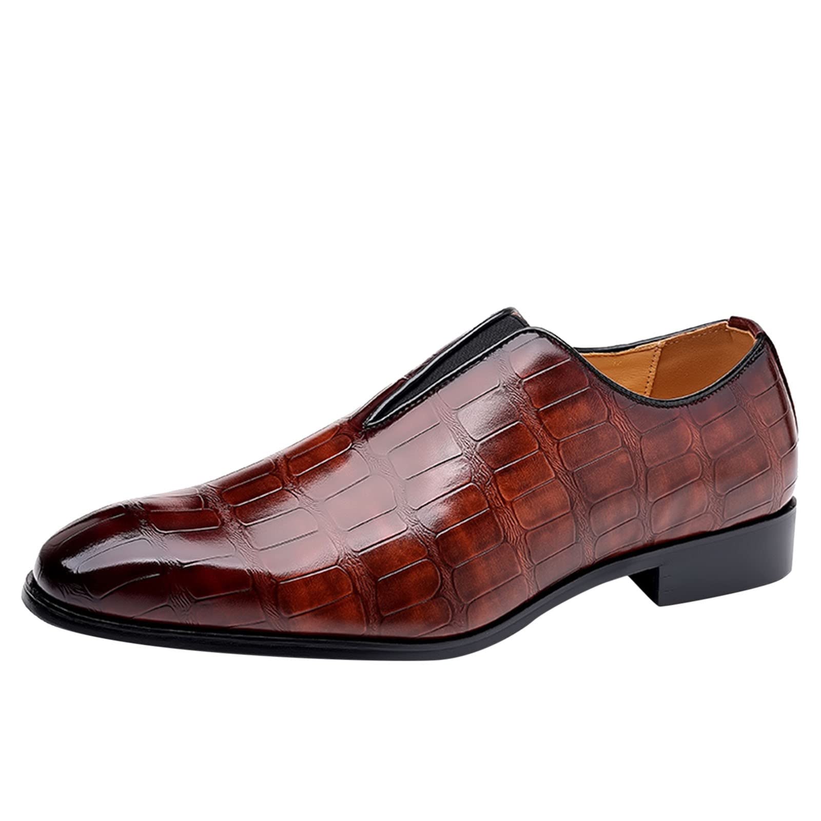 Classical Style Shoes for Men Slip On PU Leather Low Rubber Sole Block Heel Work Loafer Leather Shoes Men Brown