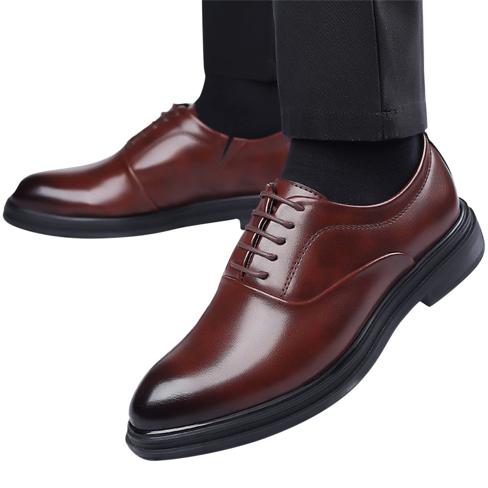 Classical Style Leather Shoes for Men Slip On PU Leather Low Rubber Sole Block Heel Work Mens Leather Tan Dress Shoes