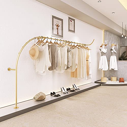 Gold Clothing Rod Curved Racks, Creative Display Garment Racks in Boutique Clothing Stores, Modern Retail Garment Rack, Closet Rod Retail Display Rack, 250CM