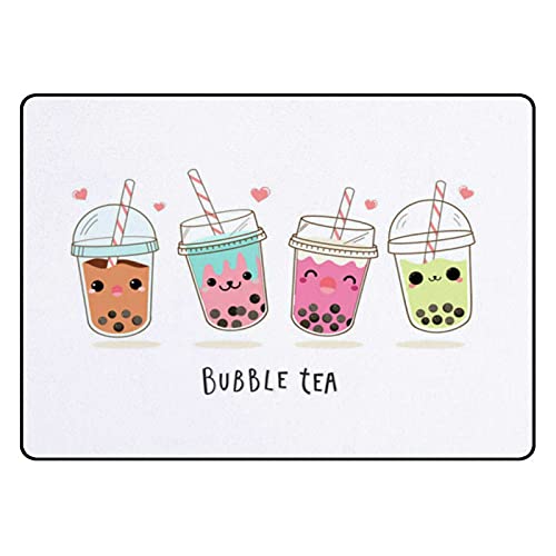 Rashu Area Rug Non Skid Accent Area Carpet Cute Bubble Milk Tea Cartoon Soft Floor Mat Large Rug for Home Decoration Living Room Washable Easy Clean Nursery Kids Play Mat5'25 x 4'
