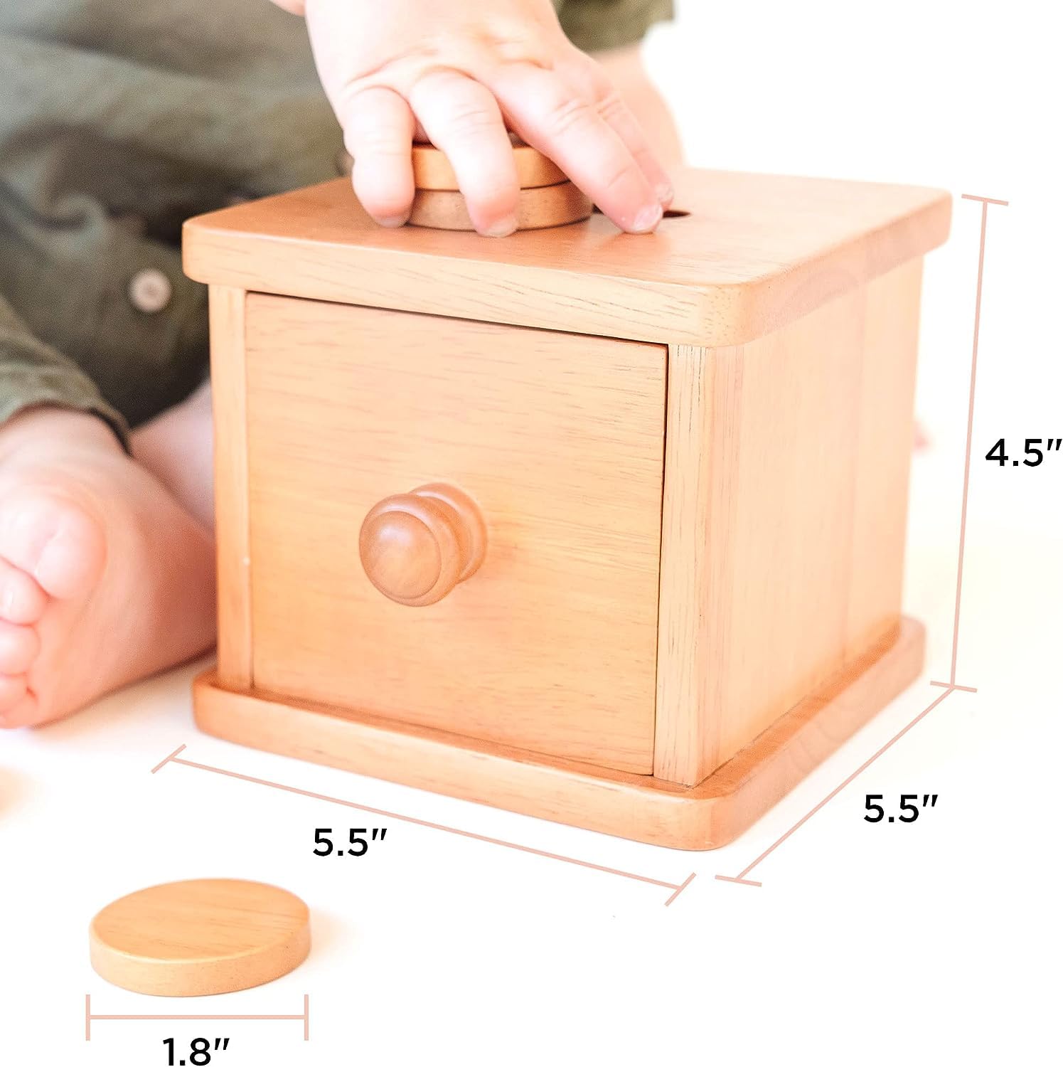 Montessori Coin Box Object Permanence - Wooden Coin Drop Toys for 1 Year Old - Develops Spatial Awareness & Cognitive Skills - Engaging and Educational Activity for Babies and Toddler Coins Toy