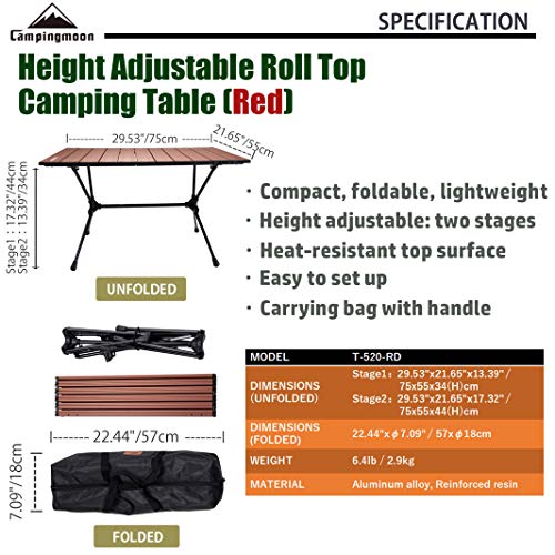 CAMPINGMOON Roll UP Camping Table Lightweight Foldable Aluminum with Carrying Bag