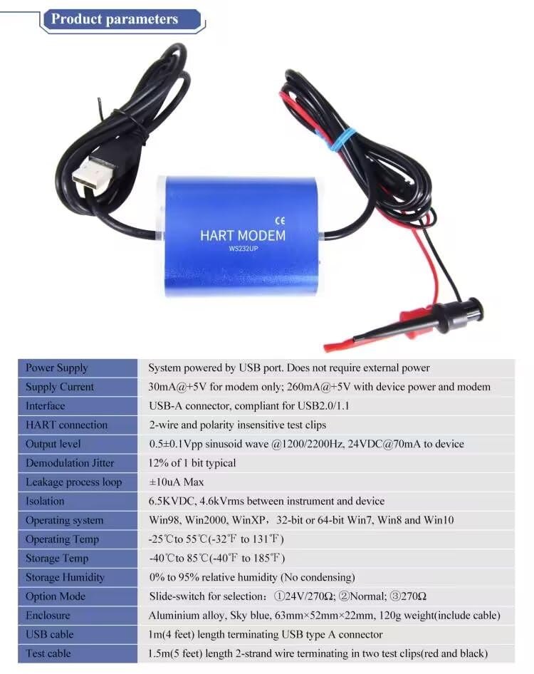 YJINGRUI USB Hart Modem USB to Hart Protocol Modem Hart Transmitter for Rosemount/ABB/Vega/E H/ETC Hart Protocol Device Adapt to Windows XP/7/8/10 with Built-in Loop Resistor