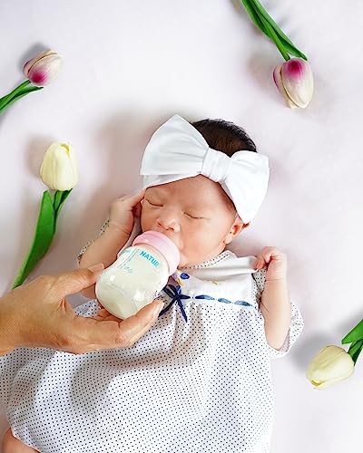 RATIVE 4-Way Direction Stretch Fabric Baby Swaddle Receiving Blankets with Headband for Unisex Newborn Baby Boy Girl (White(Blanket+Headband))